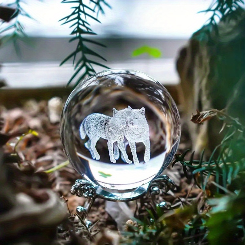 Crystal Ball Stand 3 Laser Engraved Couple Wolves - Temu New Zealand