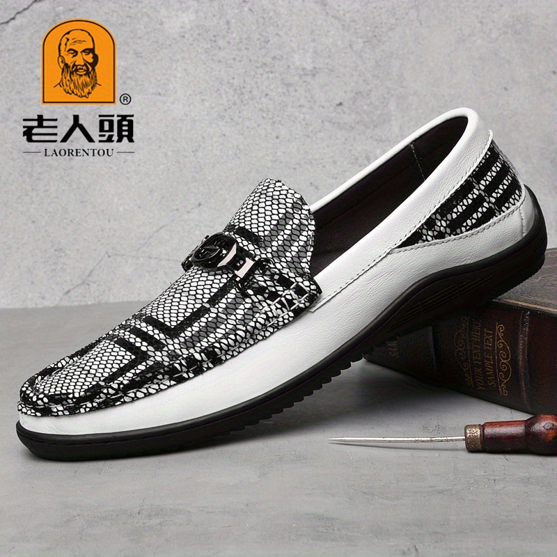 Mens Contrast Pattern Loafer Shoes Non Slip Slip On Dress Shoes Mens ...