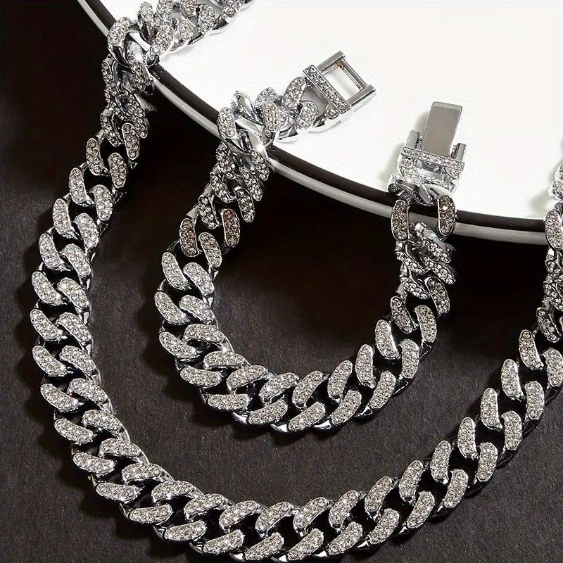 men's trendy hip hop necklace bracelet double row - Temu Australia