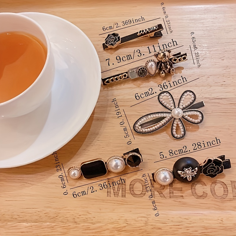 10pcs sweet cute pearl hair clip scissors leaf flowers bear decor ...