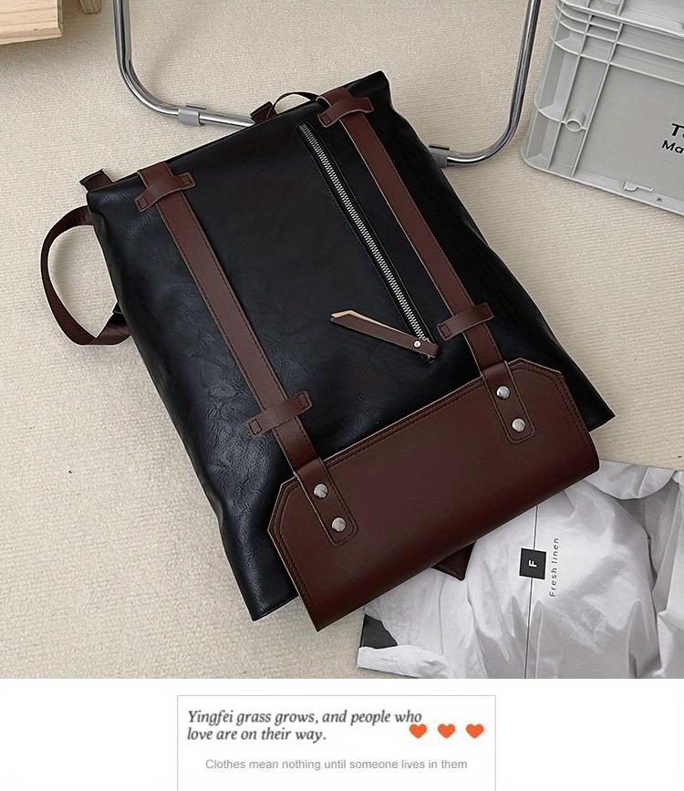 Outside Buckle Retro Contrast Color Computer Backpack Trendy - Temu ...