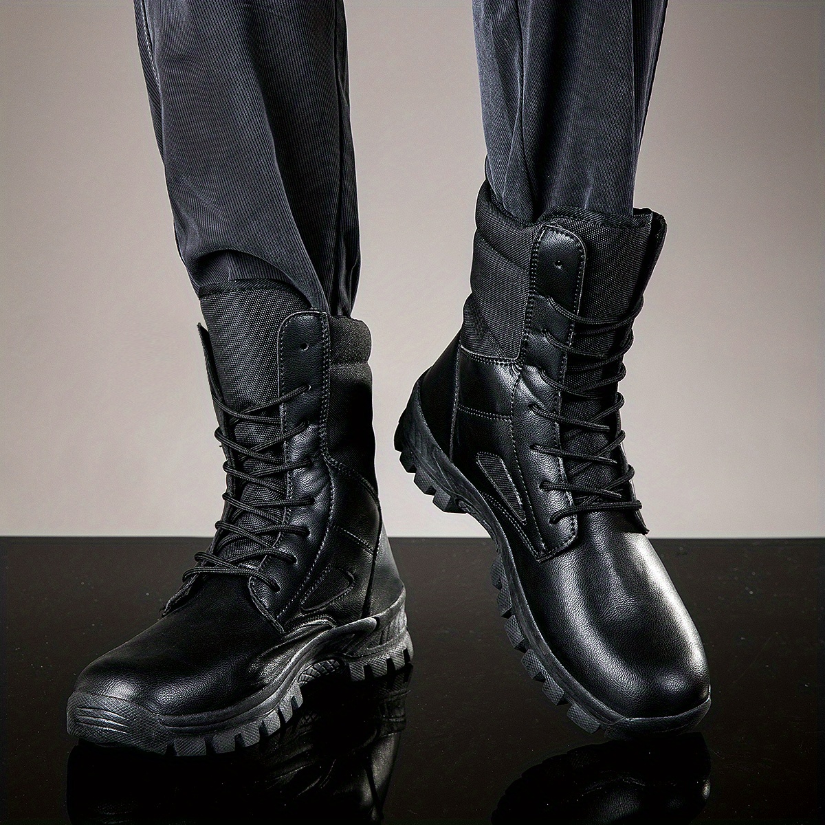 Mens Solid Color Outdoor Lace Up High Top Hiking Boots Casual Anti Skid ...