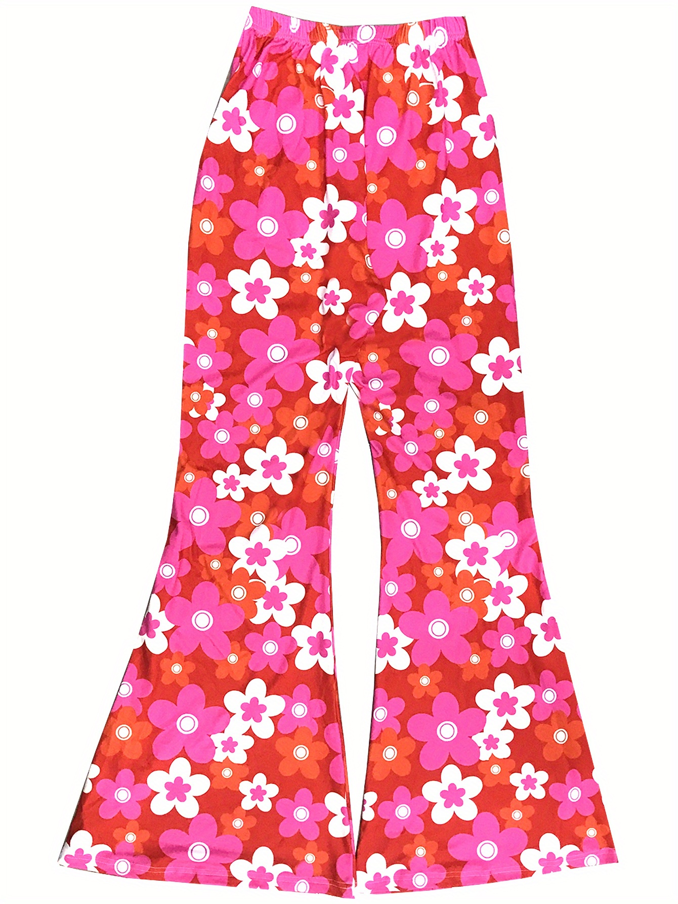 Floral Print Flare Leg Pants Casual High Waist Elastic Pants - Temu Norway