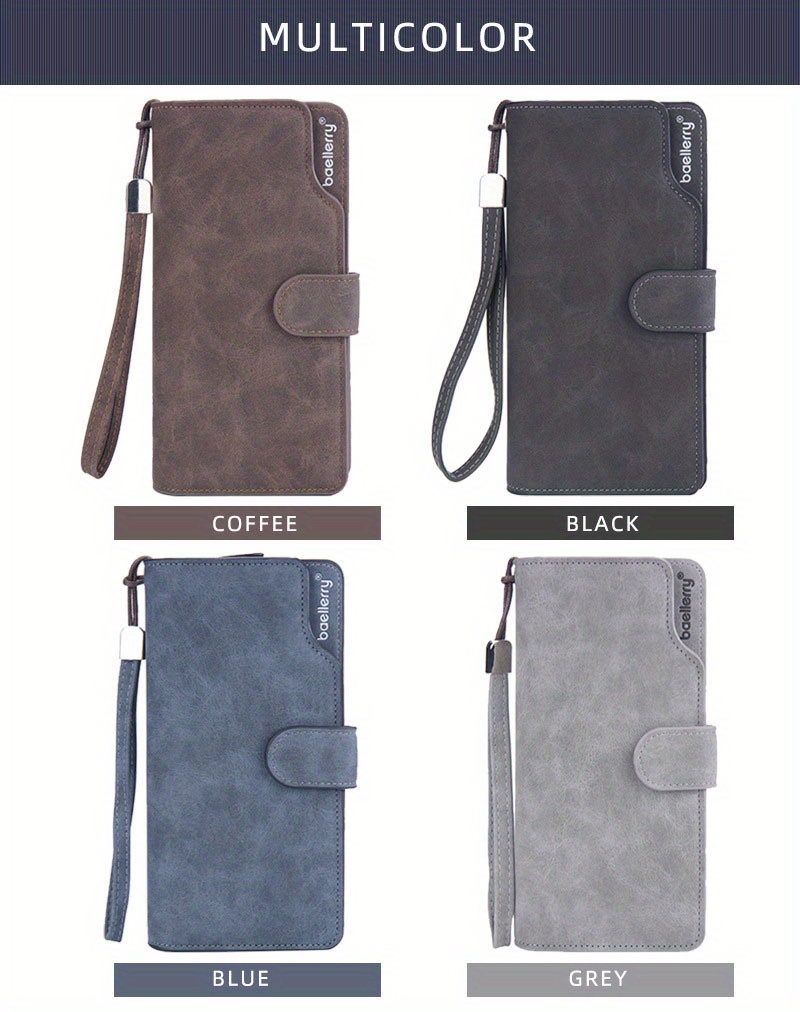 Mens Casual Frosted Pu Leather Long Wallet With Card Slots Zipper ...
