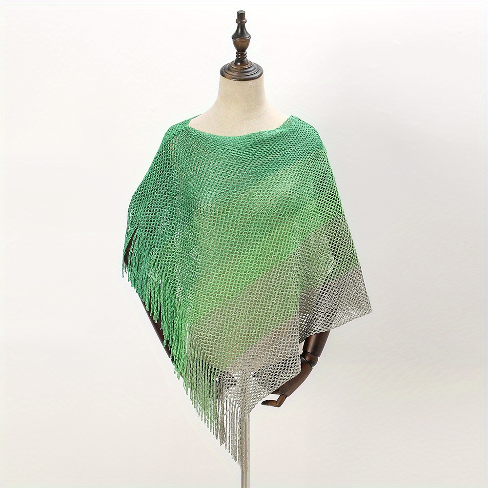 Rhombus Hollow Tassel Shawl Thin Breathable Wrap Gradient - Temu United ...