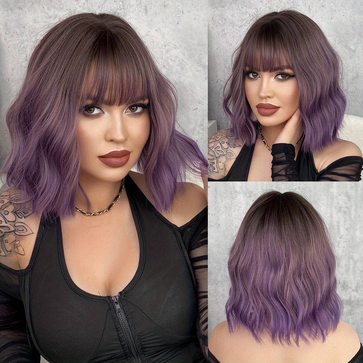 Ombre Color Short Curly Wig Bangs Women Natural - Temu Netherlands
