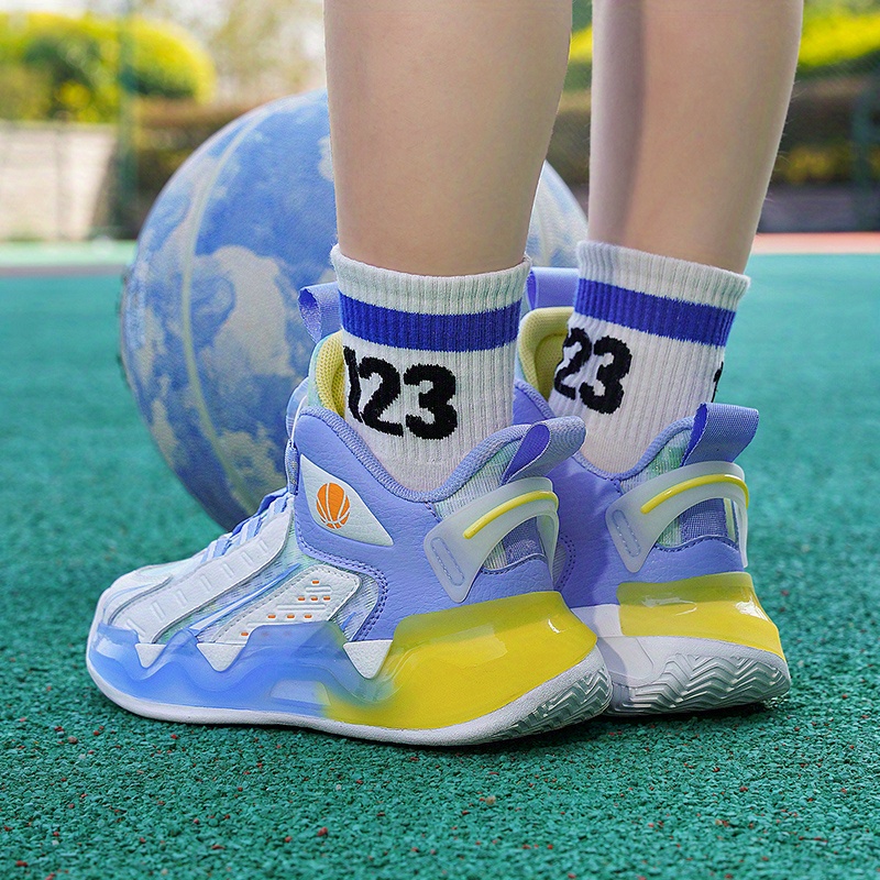 Boys Professional Basketball Shoes With Rotating Button Comfy High Top ...