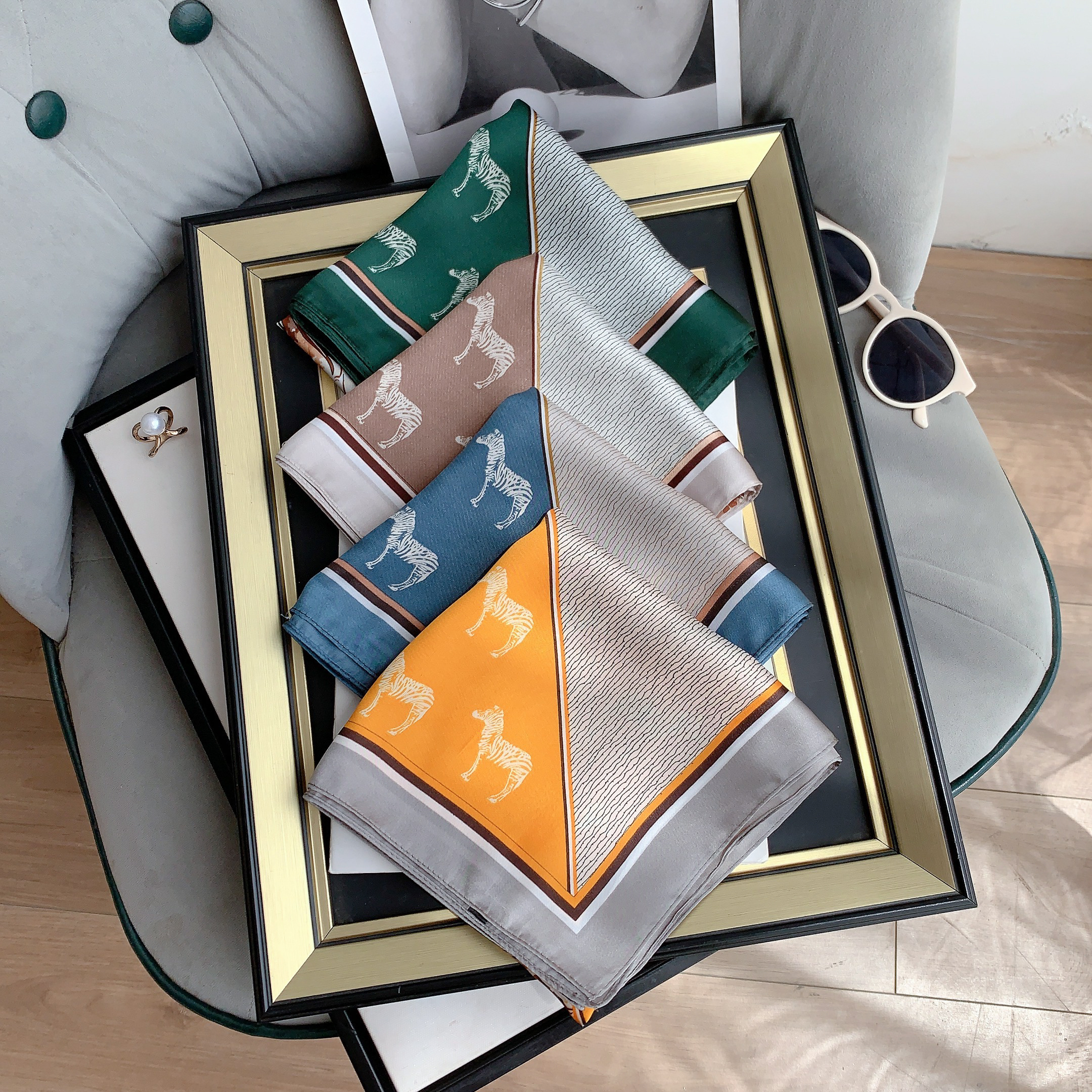 Elegant Zebra Print Bandana Color Block Satin Square Scarf - Temu Australia