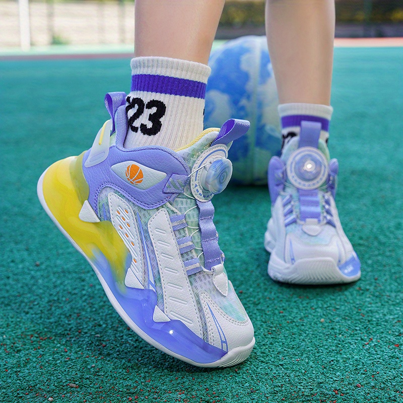 Boys Professional Basketball Shoes With Rotating Button Comfy High Top ...