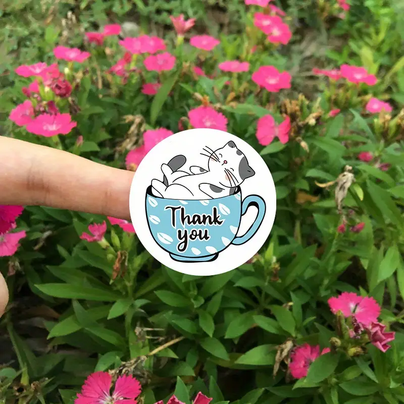 Kawaii Cartoon Cup Cat Thank Stickers 8 Designs Envelope Temu United