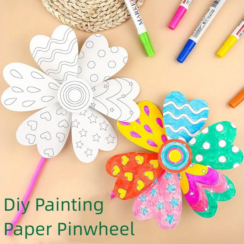 5pcs 빈 그림 세트 풍차 유치원 공예 미술 재료 키트 어린이 Diy 낙서 색칠 교육 완구 247 고객 서비스