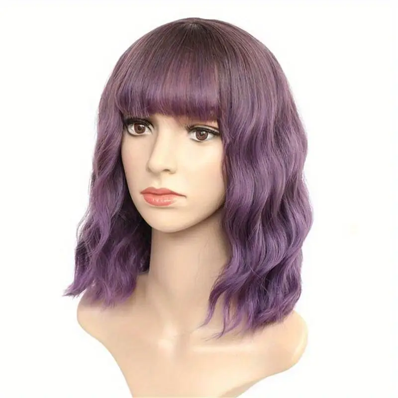 Short Curly Wig Bangs High Temperature Fiber Water Wave Full Temu
