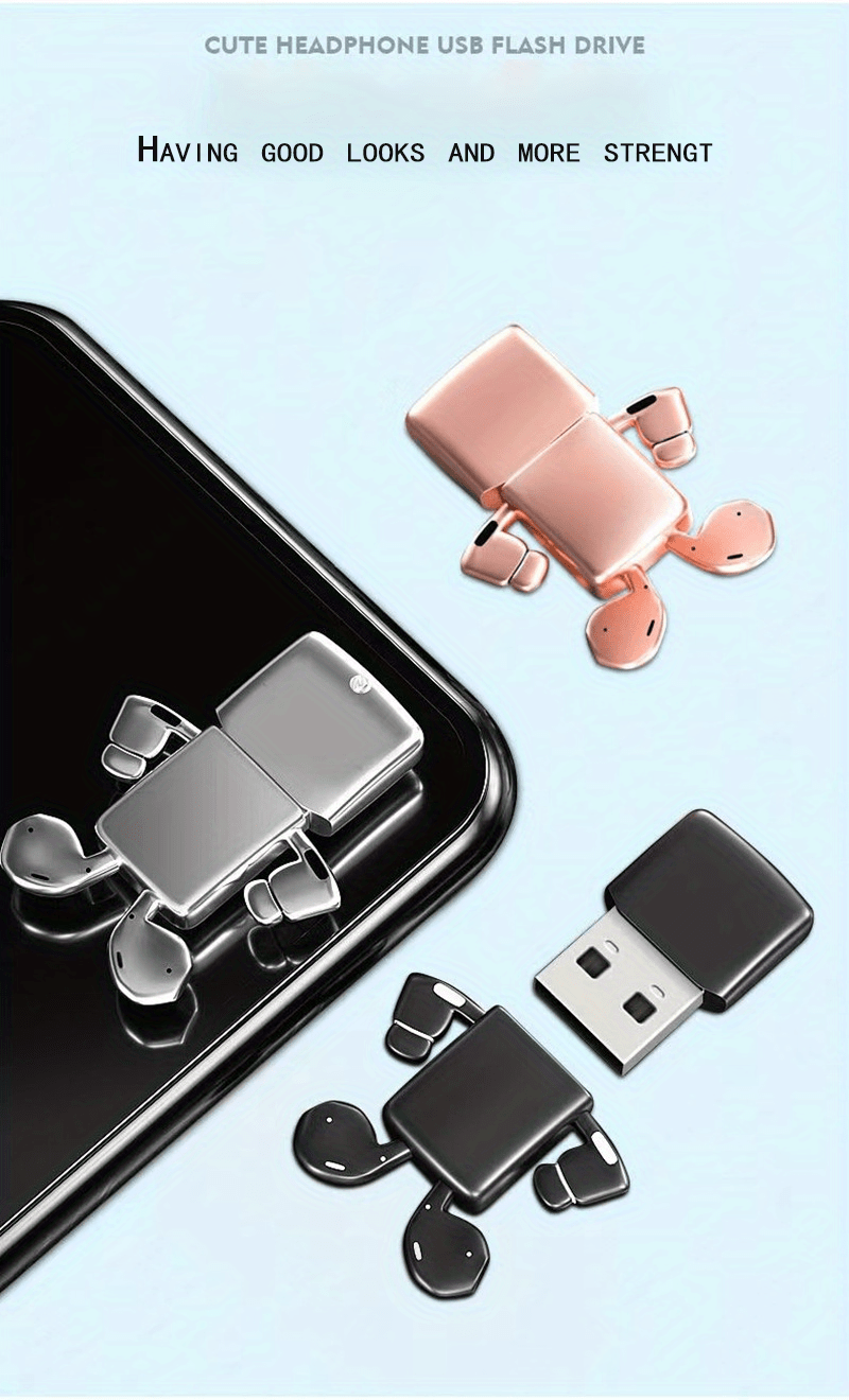 Creative Cartoon Metal Earphones Human like Usb Drive Mini - Temu New ...