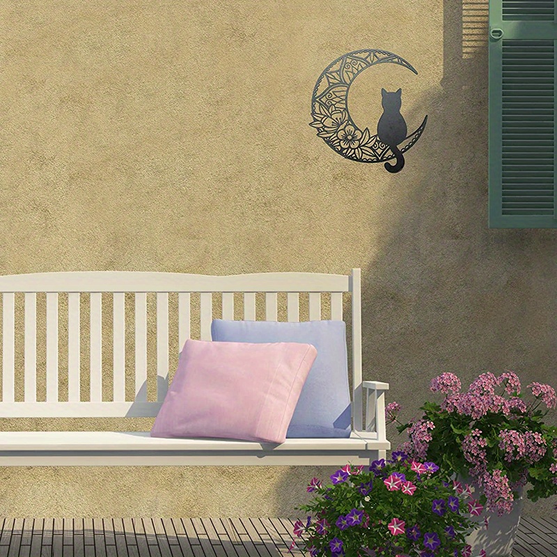 1pc Chat Lune Décoration Murale En Métal Frontons Muraux - Temu France