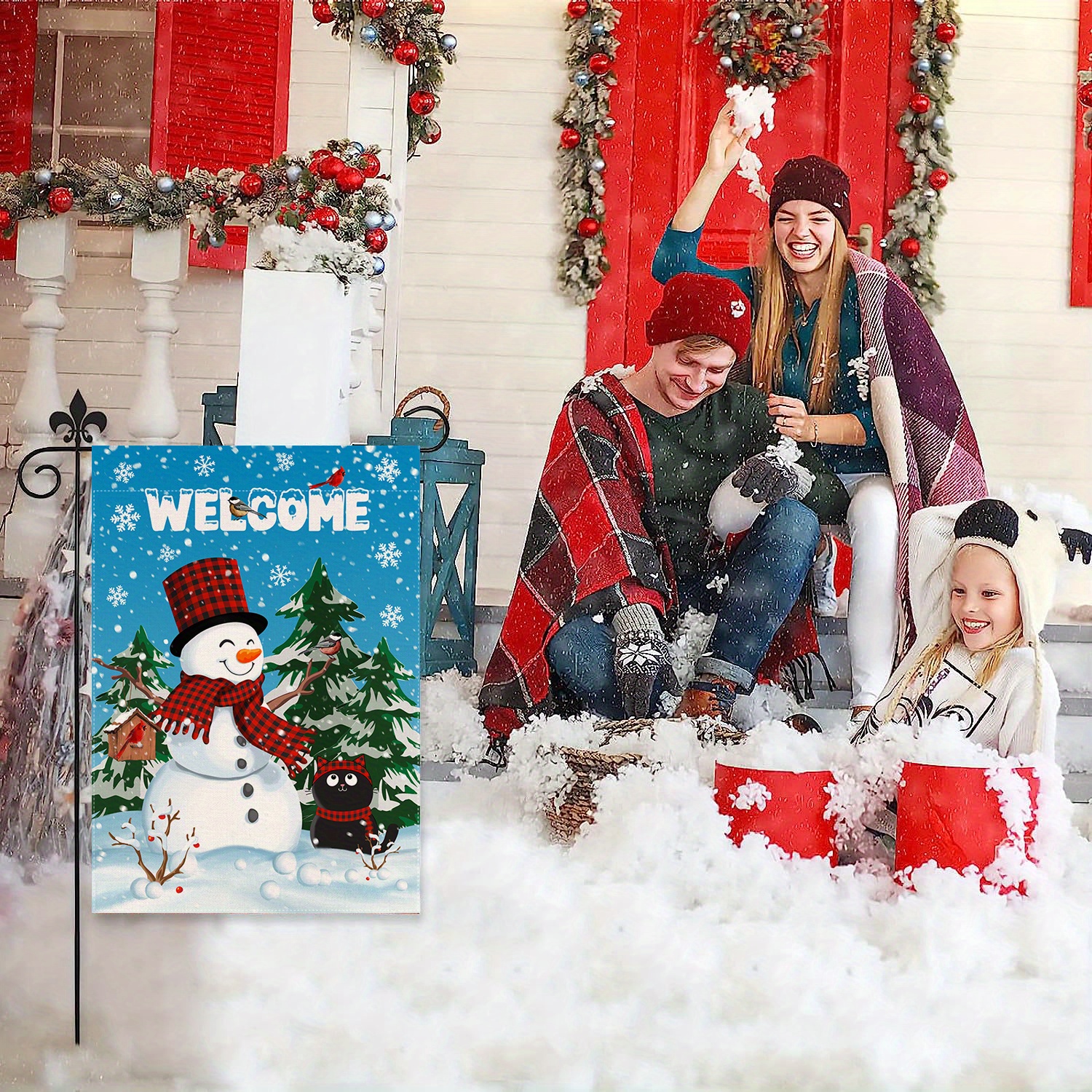 welcome snowman garden flag double sided flag - {region_name}