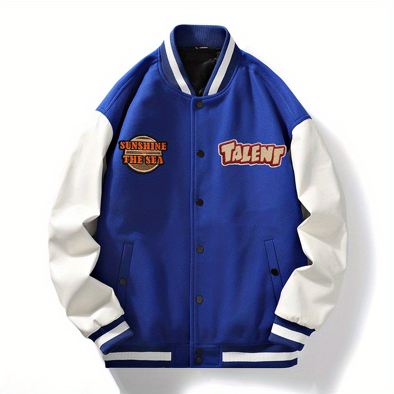 "talent" Embroidery Varsity Jacket Men's Casual Color Block - Temu Ireland