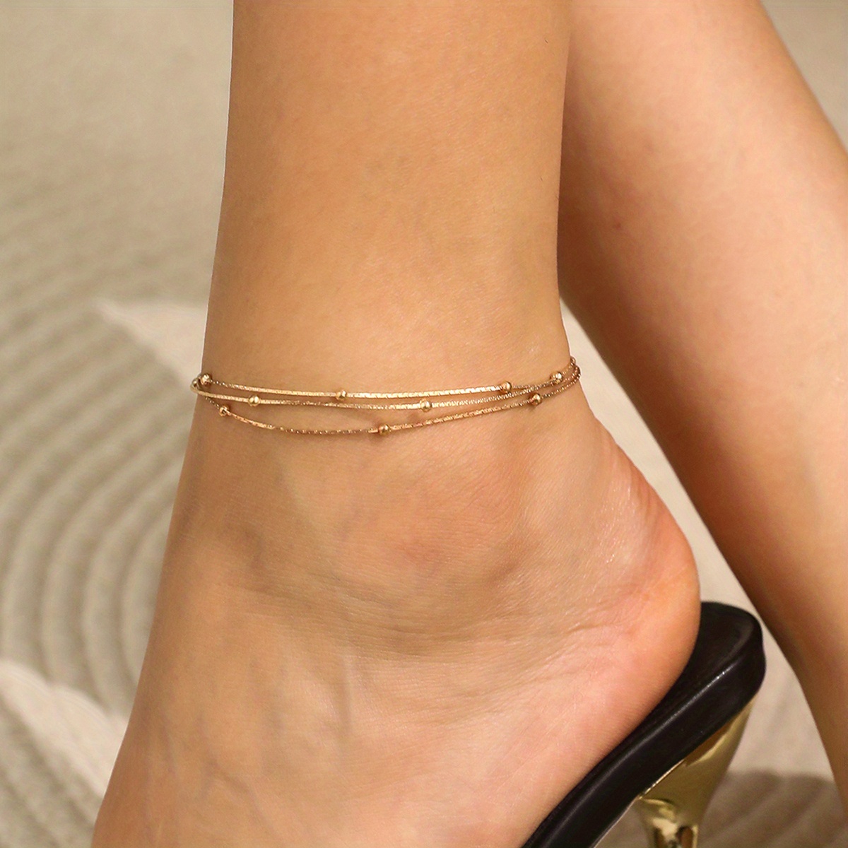 1pc Three Layers Chain Anklet With Mini Round Bead For Women Girls ...