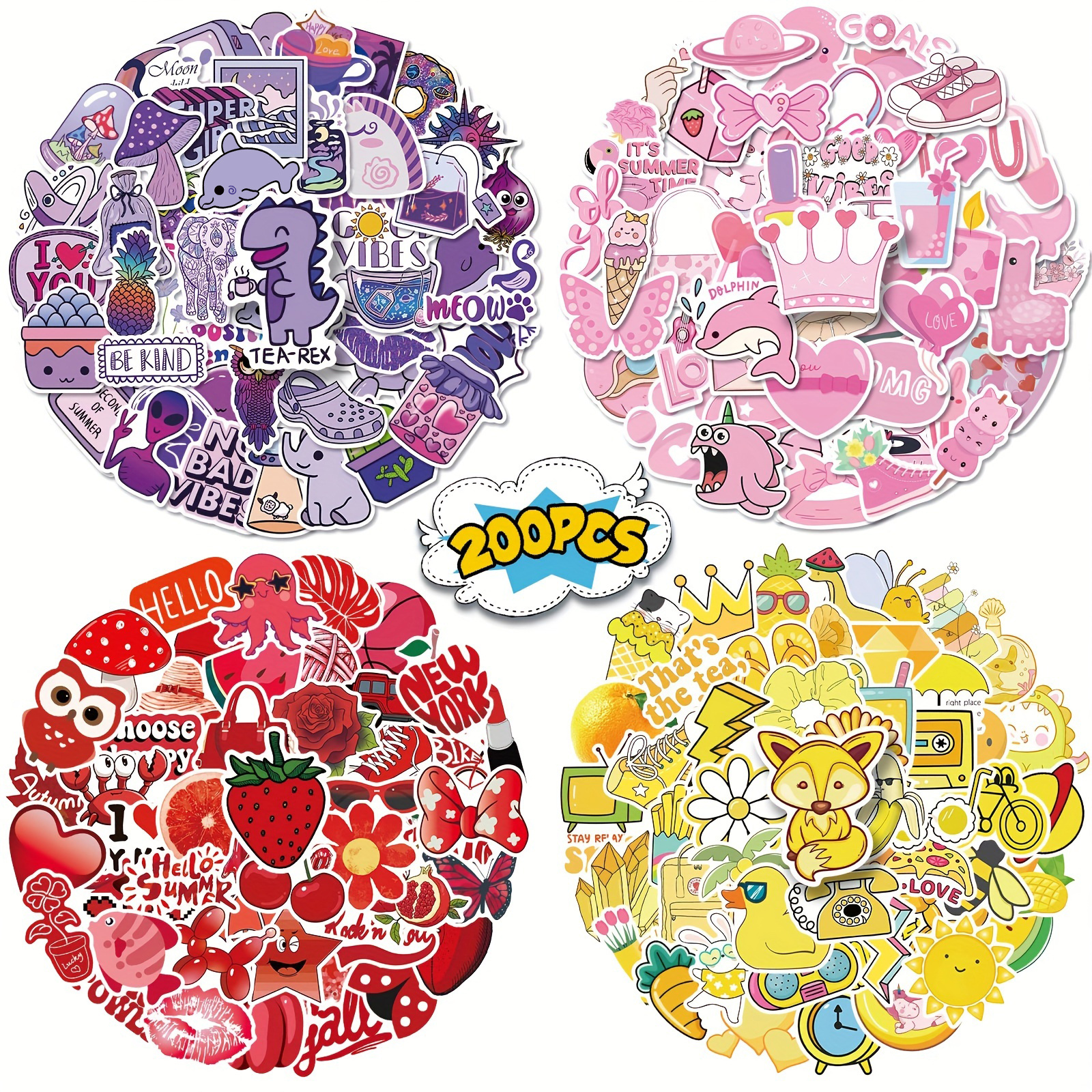 200pcs Purple Red Yellow Stickers Aesthetic Stickers - Temu Australia