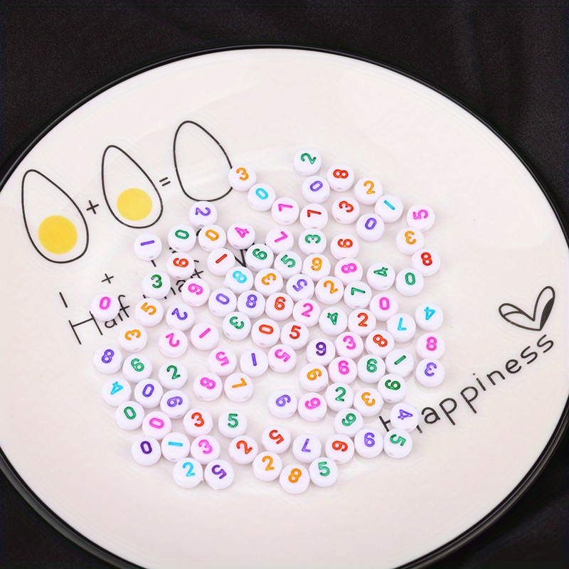Acrylic Colorful Flat Round Beads Colorful Number Pattern - Temu