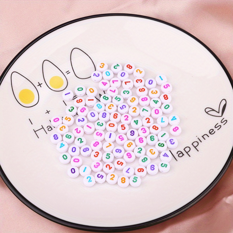 Acrylic Colorful Flat Round Beads Colorful Number Pattern - Temu