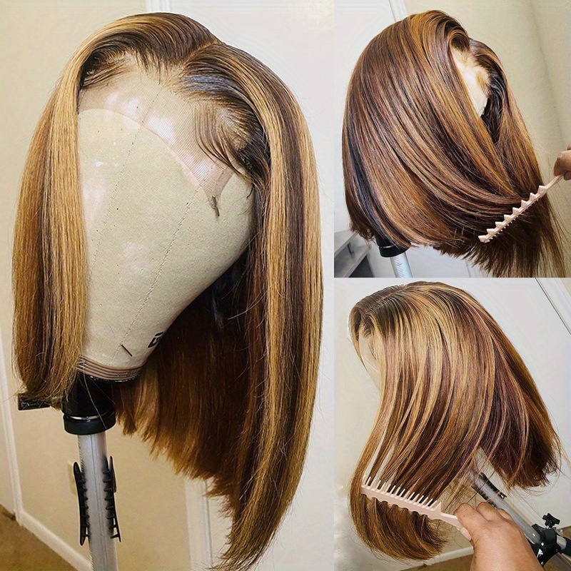 13x4 Lace Front Human Hair Wig Highlight Short Straight Bob - Temu ...