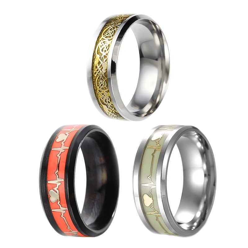 Stainless Steel Rings Simple Luminous Ecg Ring Comfortable - Temu ...