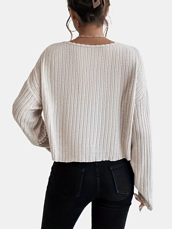 Ribbed Crew Neck T shirt Casual Long Sleeve Top - Temu United