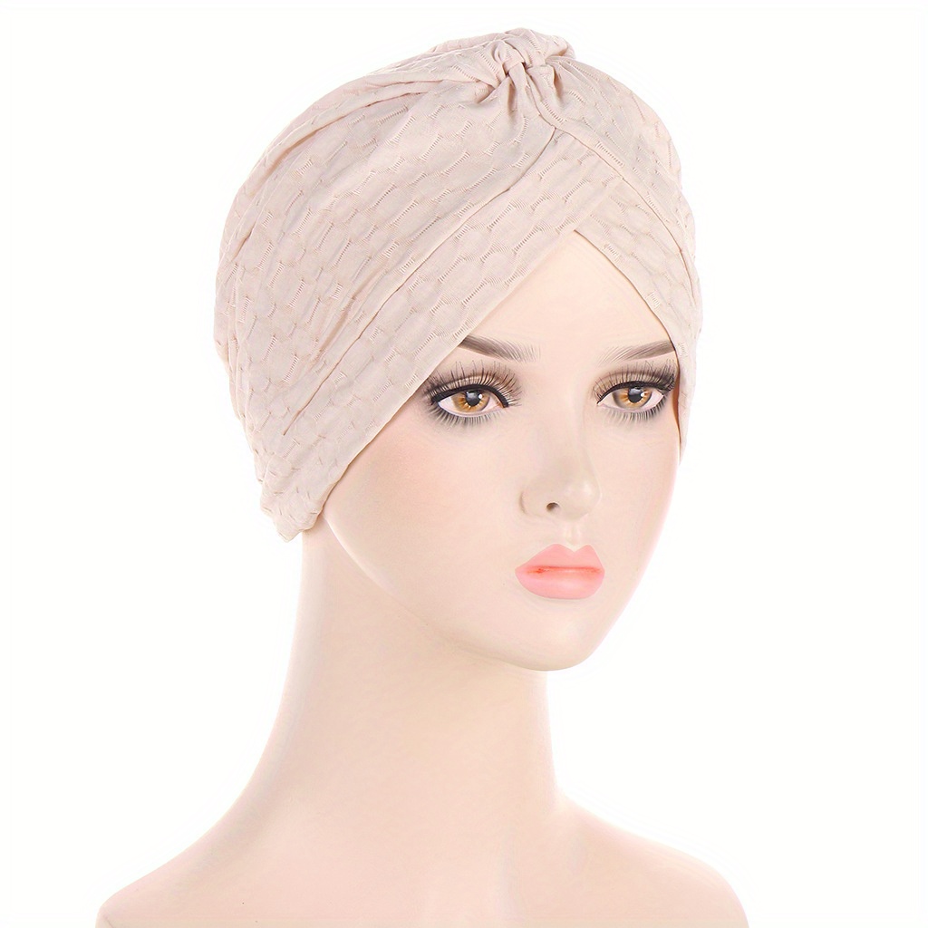Solid Color Embossed Turban Cap Elastic Pleated Head Wraps - Temu Australia