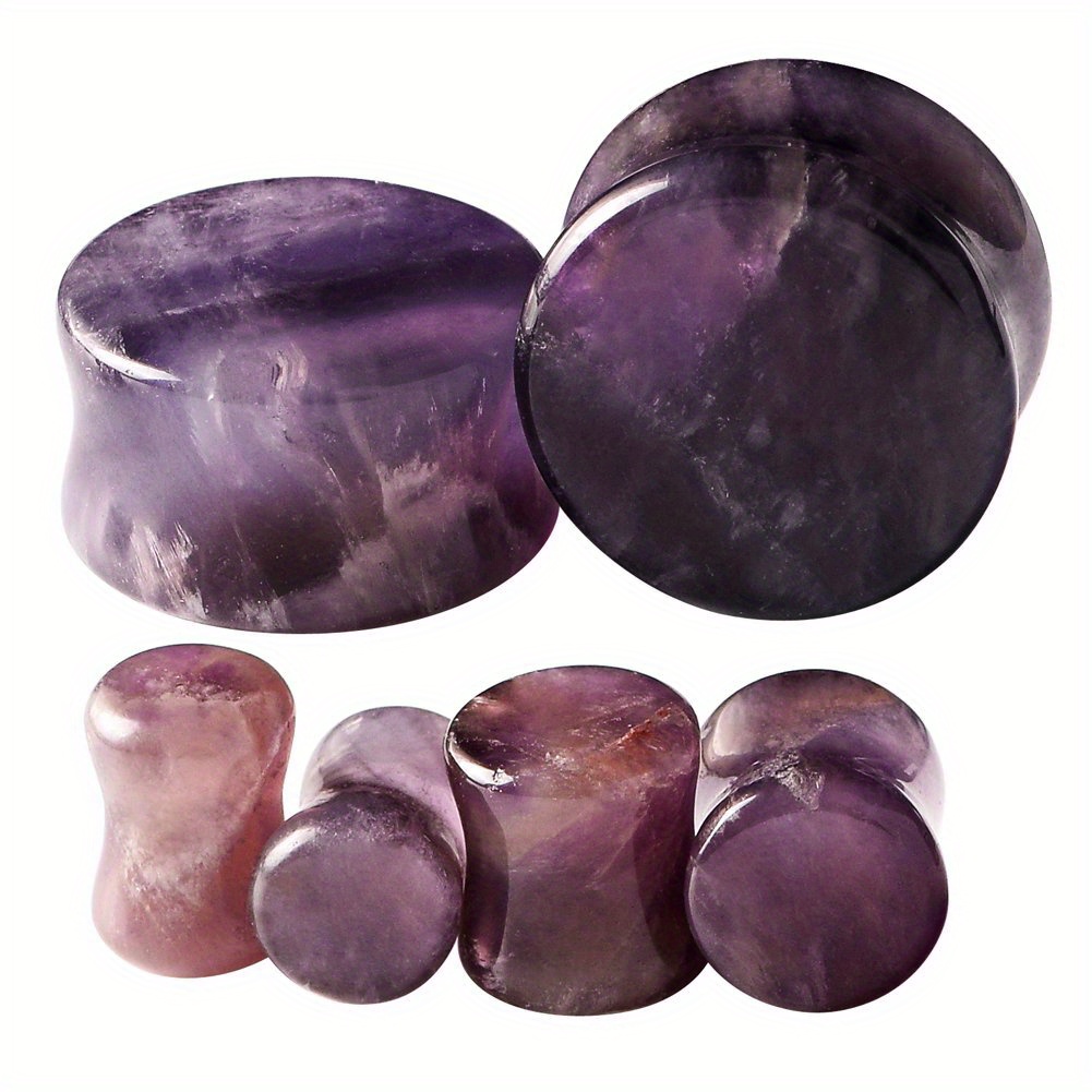 Simple Flat Amethyst Stone Ear Gauges For Men Unisex Ear - Temu