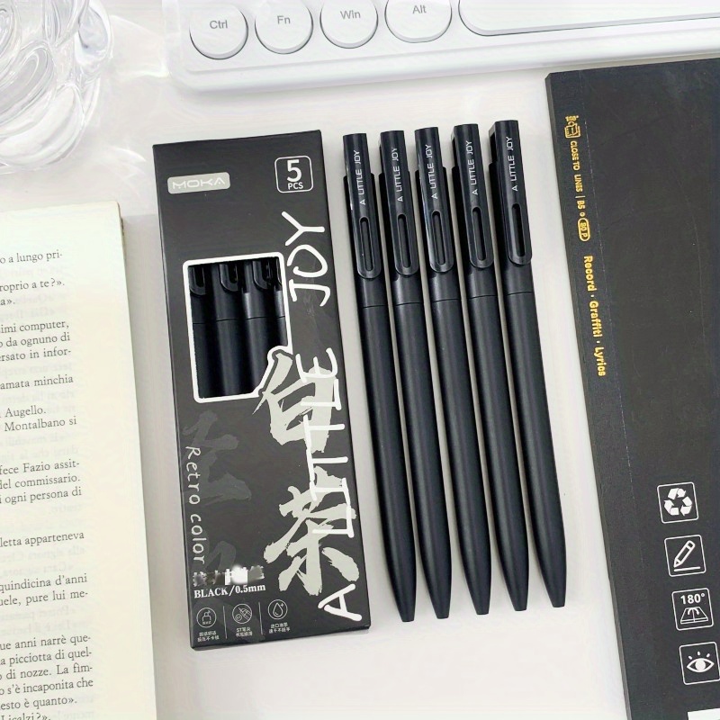 5pcsbox レトロ プレスペン ドライジェルペン 学生試験用特別 05mm ブラックプレスペン Office And School