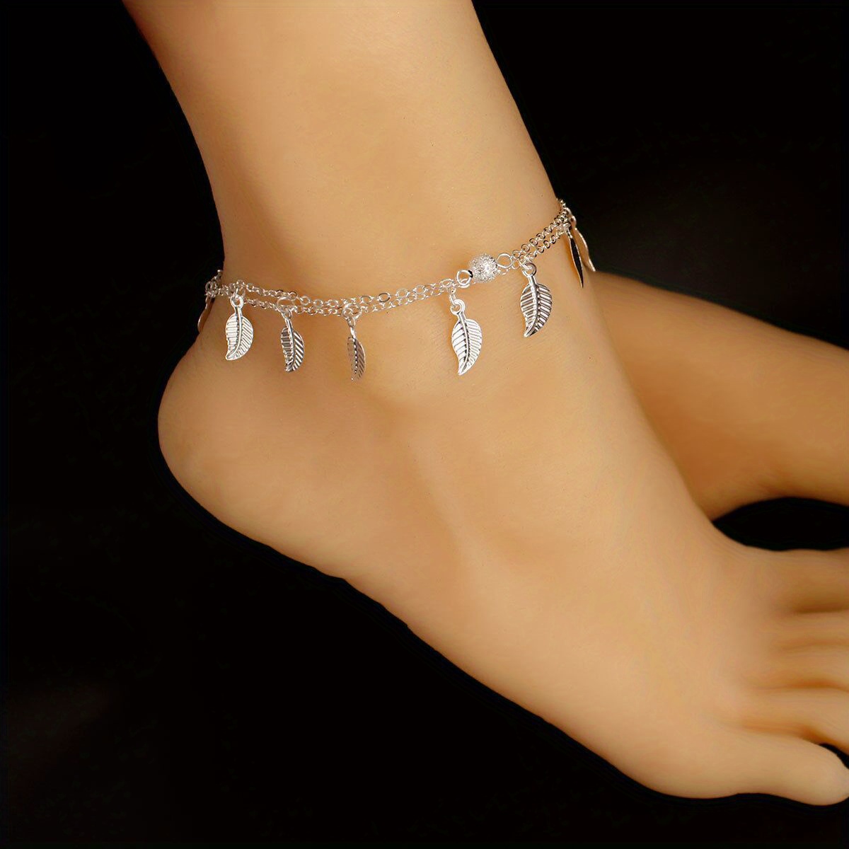Mini Leaf Shape Tassel Pendant Thin Chain Anklet Double - Temu Australia
