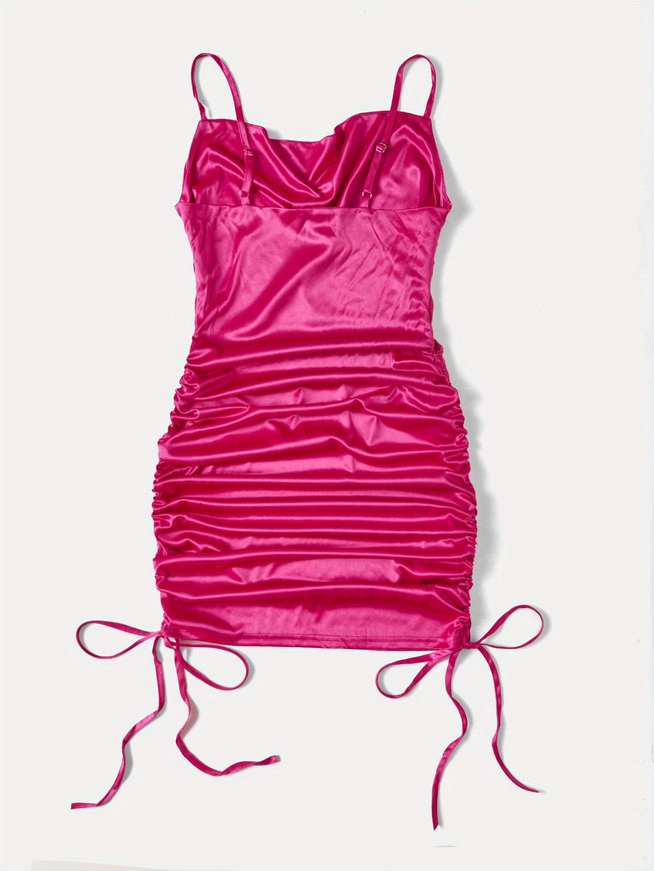 Silky Drawstring Side Ruched Spaghetti Dress Sexy Sleeveless Cami