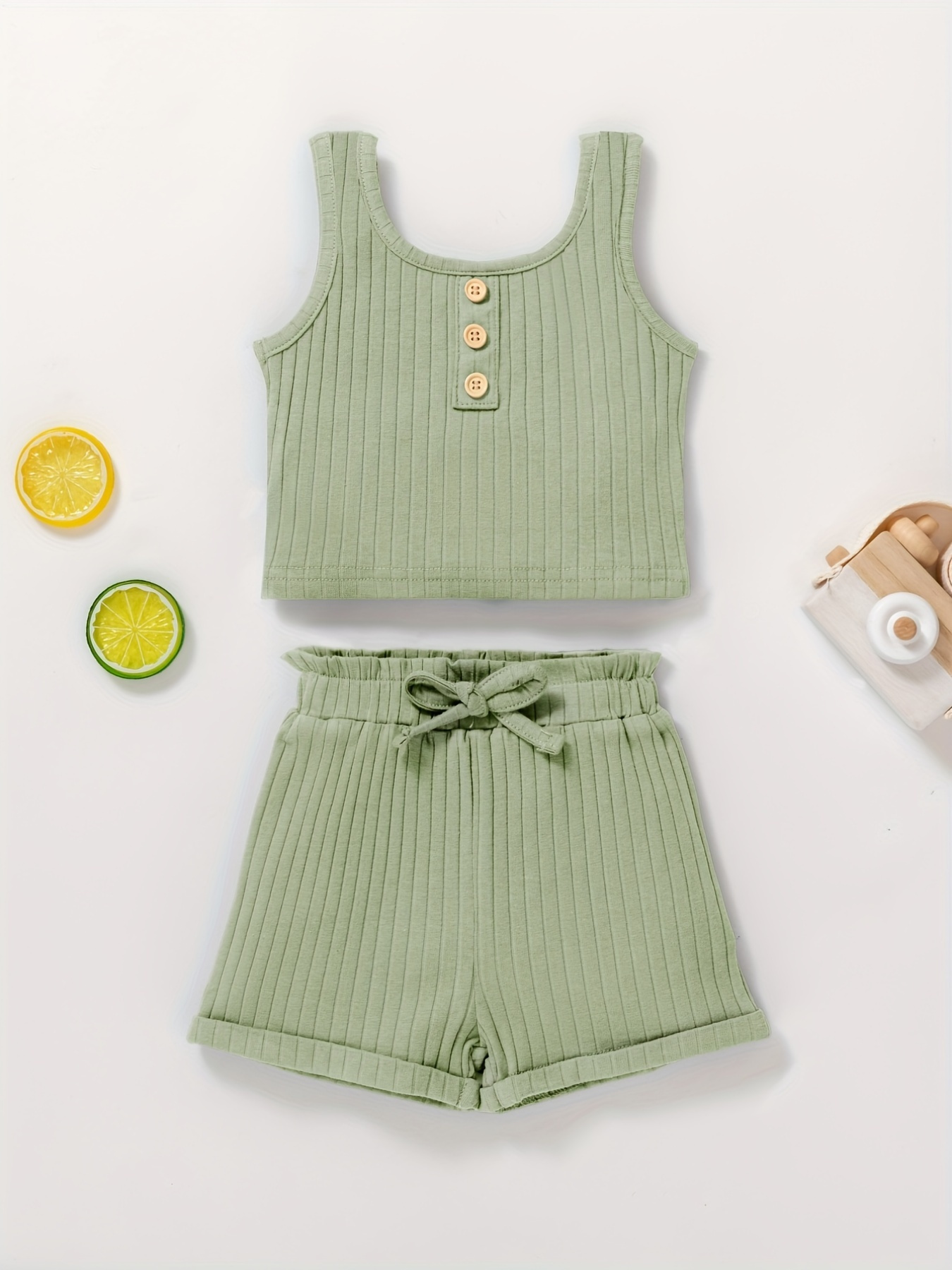 Toddler Baby Girls Simple Ribbed Kit Outfit Crop Cami Top + - Temu ...
