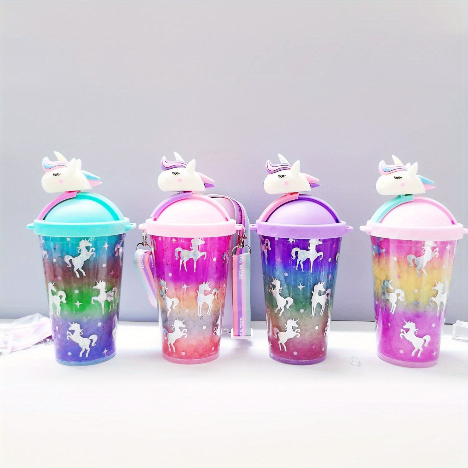 Unicorn Water Bottle Straw Strap Double Walled Plastic Cup - Temu Ireland