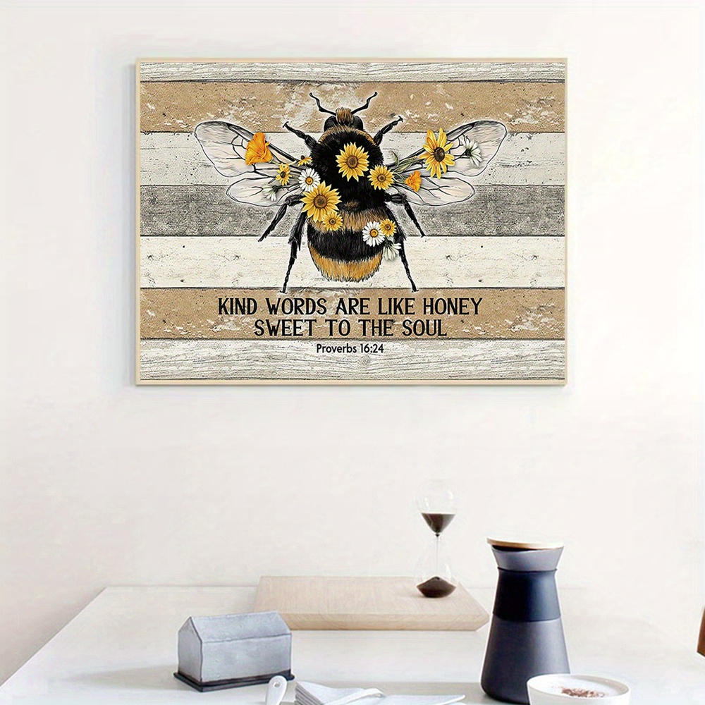 honeybee pattern sunflower canvas print - Temu Canada