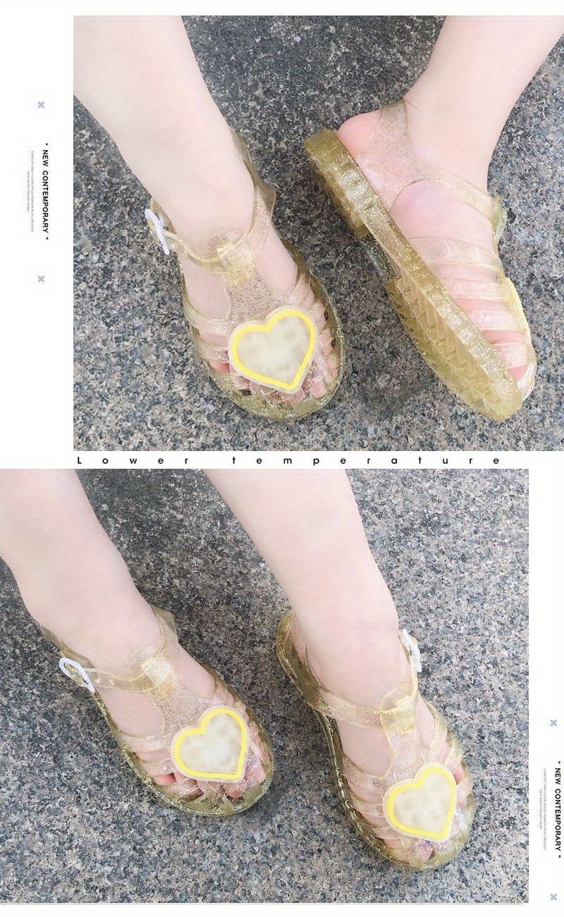 Toddler Girls Cute Jelly Flat Strap Sandals Heart Shape - Temu Netherlands