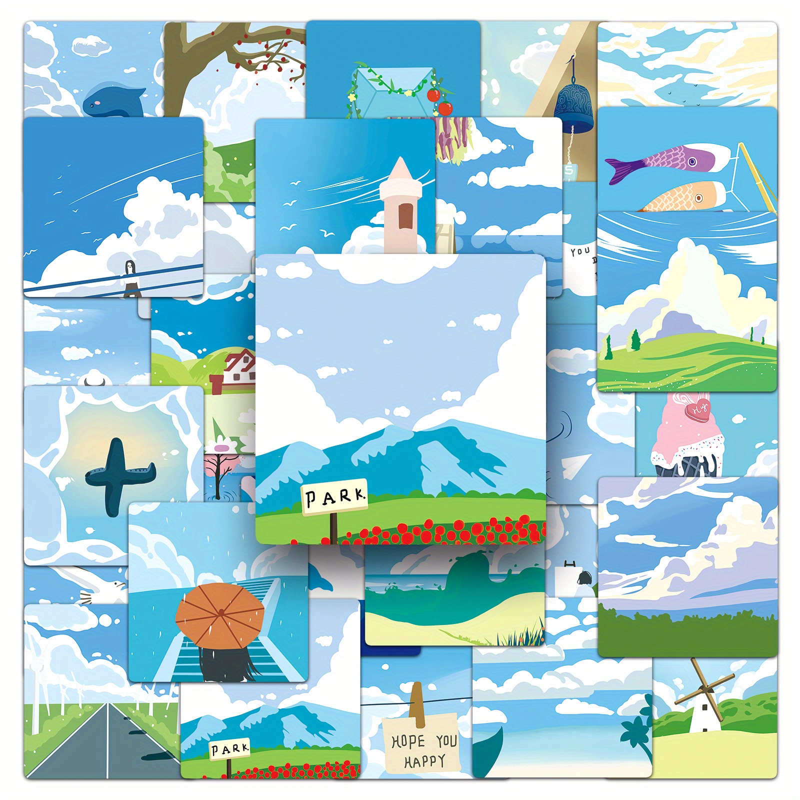 50pcs Blue Sky White Cloud Car Graffiti Stickers Hand - Temu Australia