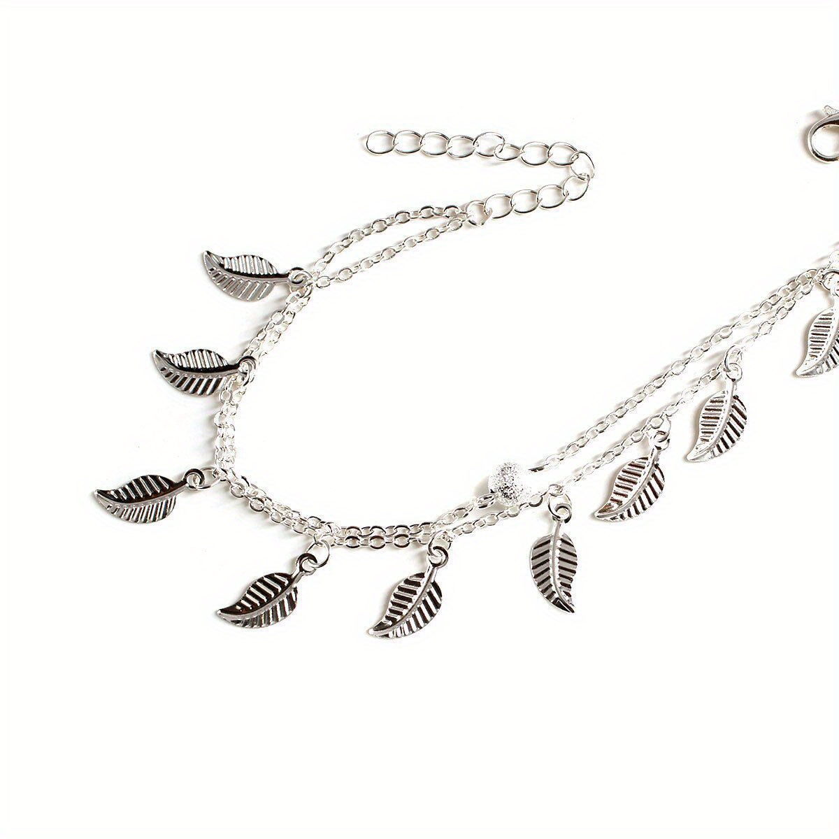 Mini Leaf Shape Tassel Pendant Thin Chain Anklet Double - Temu Australia