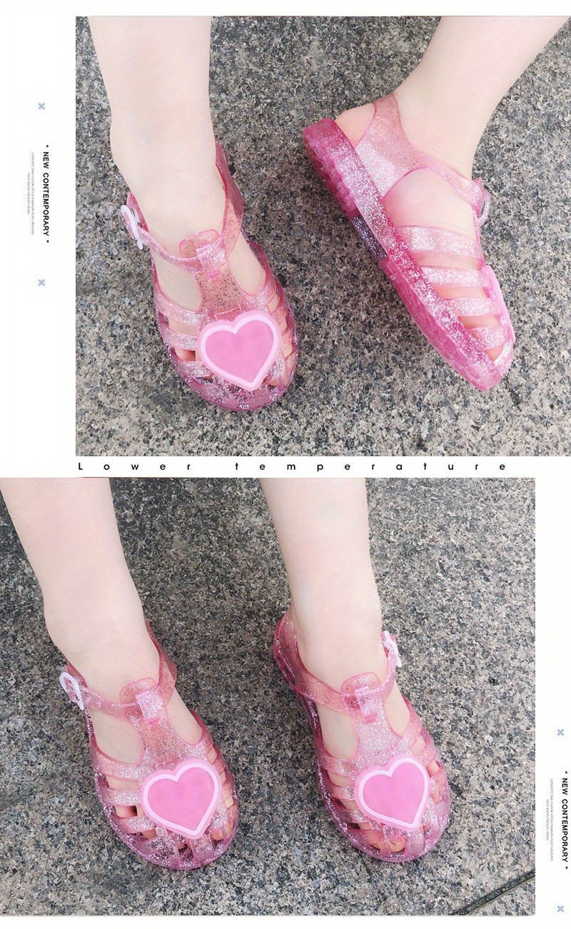 Toddler Girls Cute Jelly Flat Strap Sandals Heart Shape - Temu Netherlands