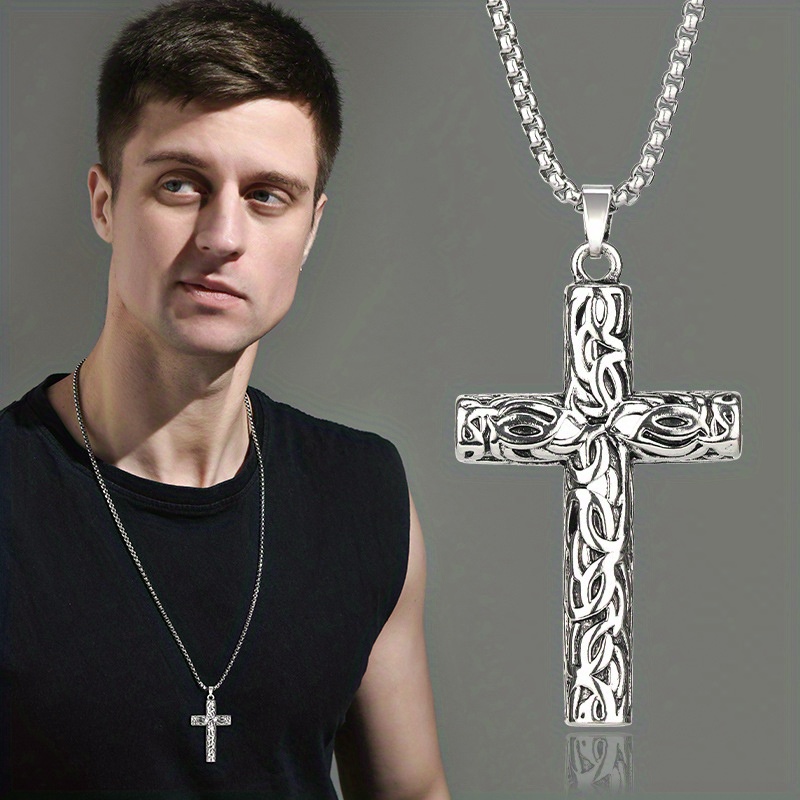 Titanium Steel Carved Cross Stainless Steel Necklace Trendy - Temu New ...