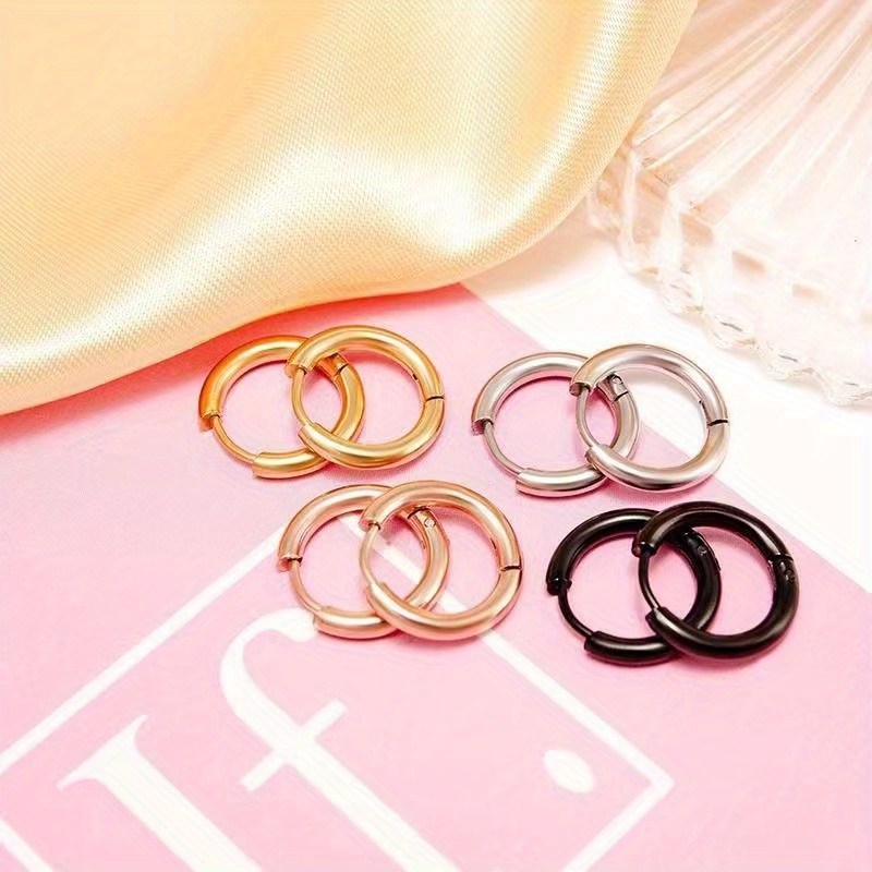 Simple Stainless Steel Earrings Men Trendy Couple Hoop - Temu Canada