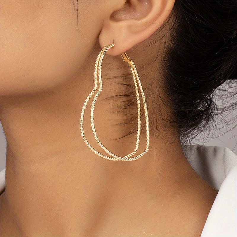 double layer love heart hoop earrings golden color iron - Temu