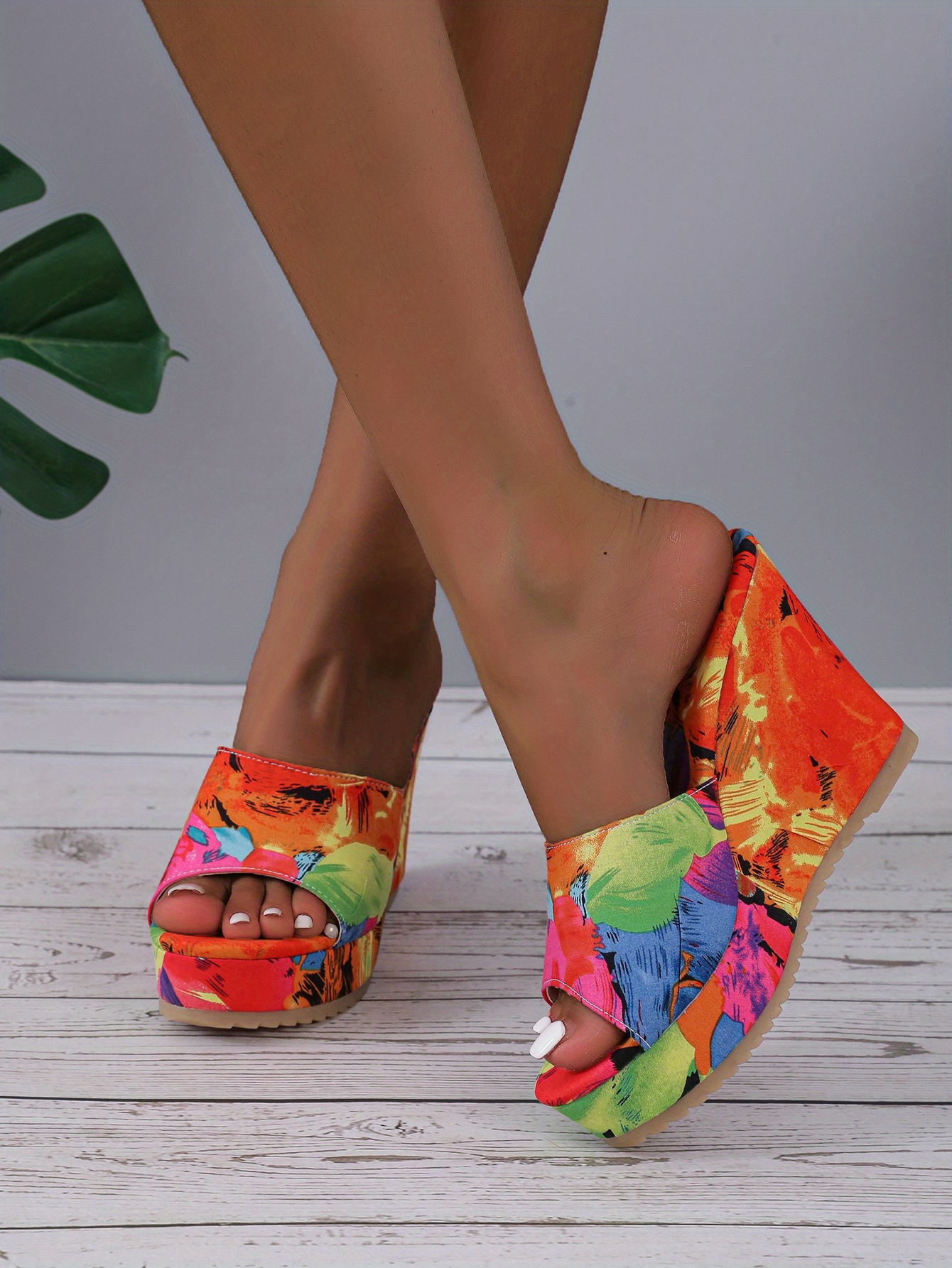 Women's Platform Wedge Sandals Colorful Print Teo Slip - Temu Canada