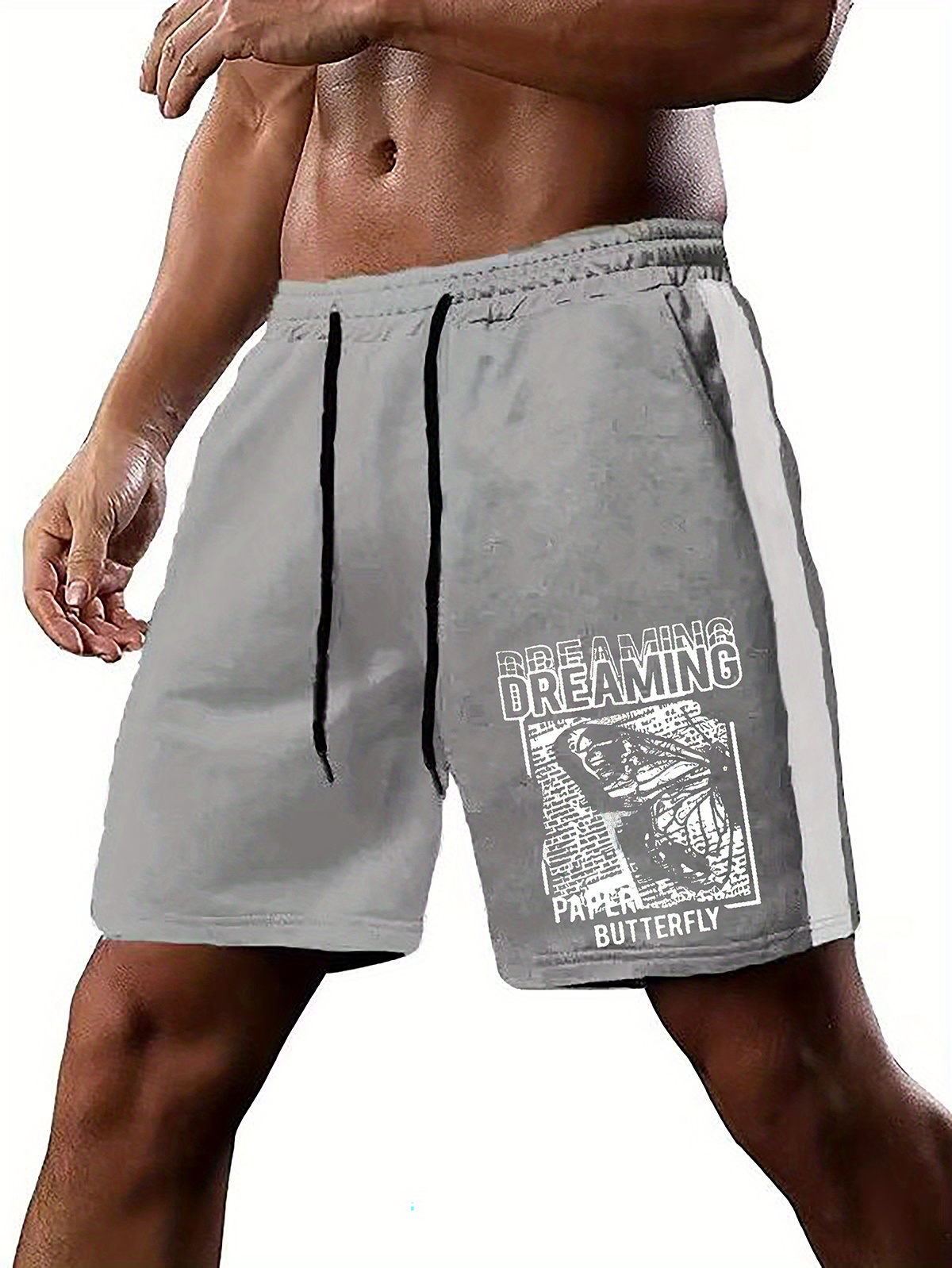 Dreaming Print Elastic Waist Shorts Solid Casual Sport Shorts Mens ...