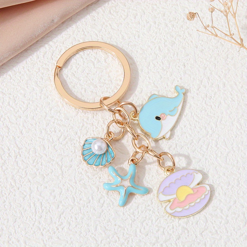 Shell Shape Keychain Pendant Inlaid Faux Pearl Enamel Whale - Temu ...