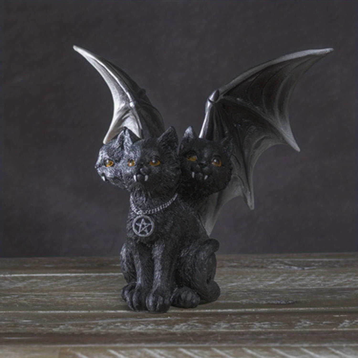 Resin Three Headed Black Cat Figurine Wings Indoor/outdoor - Temu ...