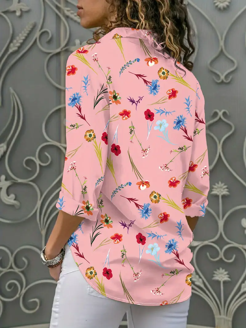 Floral Print Button Front Shirt Casual Long Sleeve Collared - Temu Ireland Floral Print Button Front Shirt Casual Long Sleeve Collared - Temu Ireland