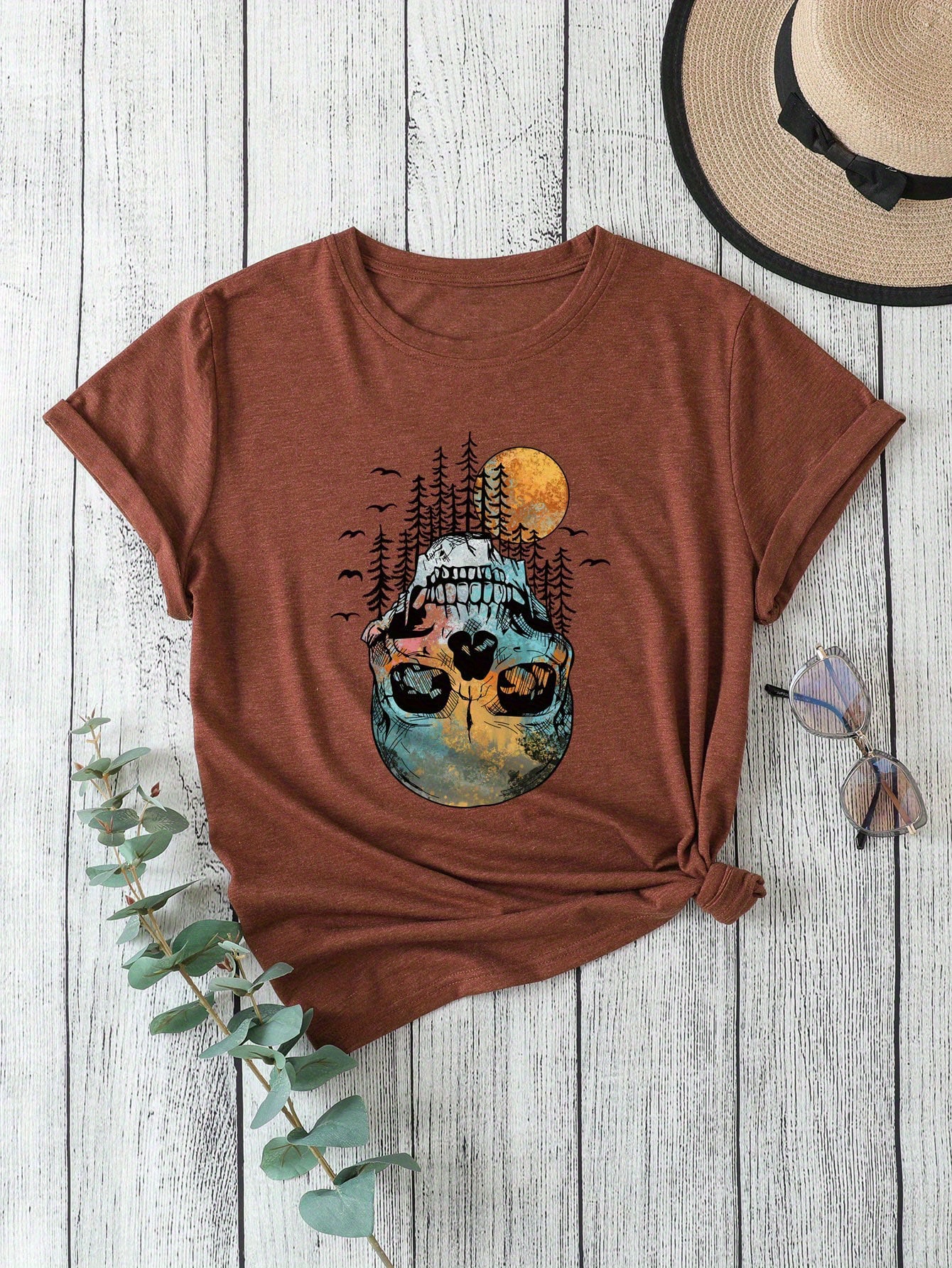 skull print t shirt casual crew neck short sleeve summer t - Temu ...