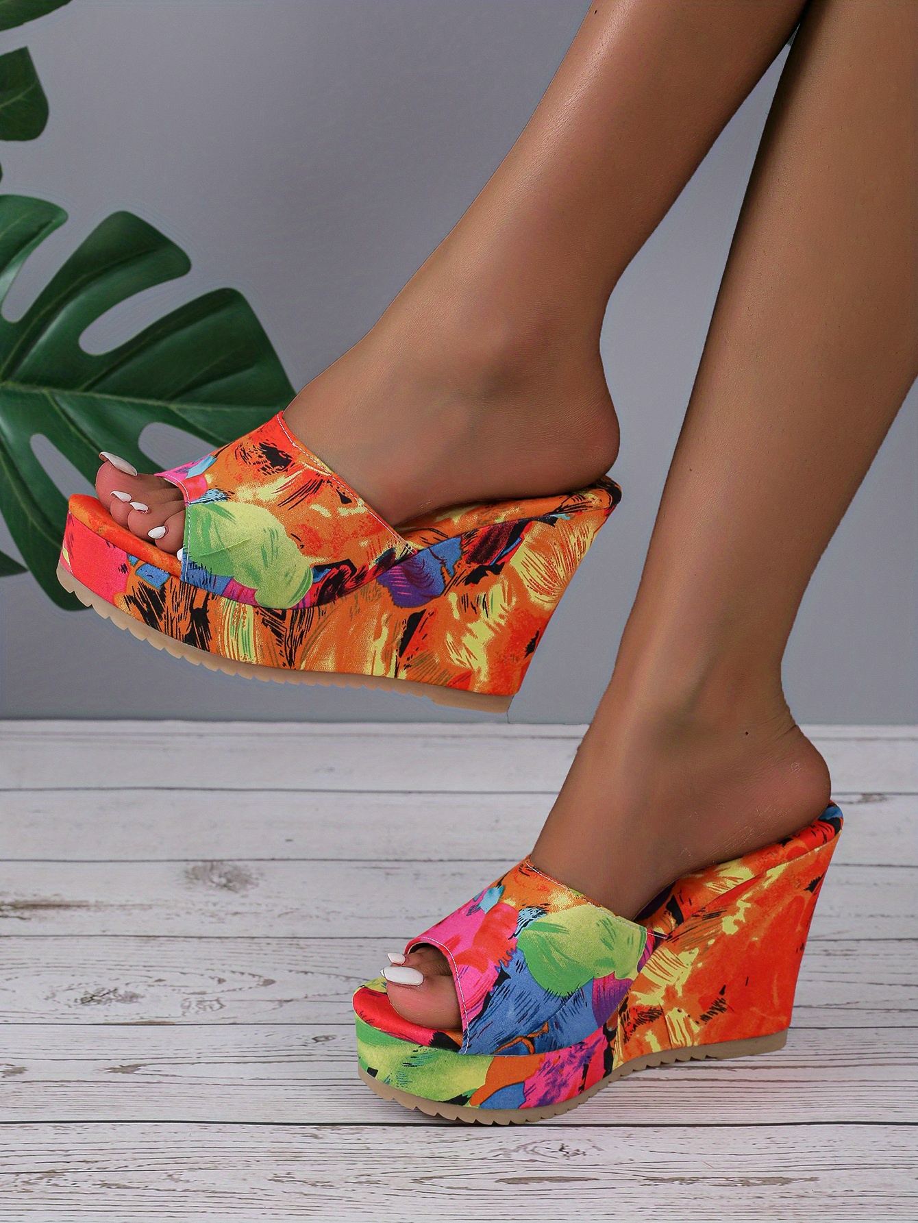 women's platform wedge sandals colorful print teo slip - Temu Canada