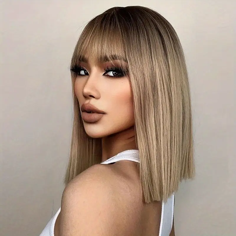 Brown Gray Ombre Bob Wigs Women Short Bob Wig Bangs Dark - Temu New Zealand Brown Gray Ombre Bob Wigs Women Short Bob Wig Bangs Dark - Temu New Zealand